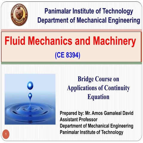 Fluid mechanics - Applications of continuity equation | PPTX