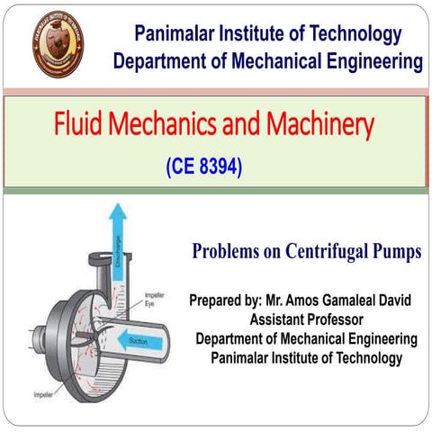 Fluid mechanics- Problems on Centrifugal pumps | PPTX