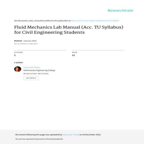 Fluid Mechanic Lab - Hydrostatic Pressure | PDF