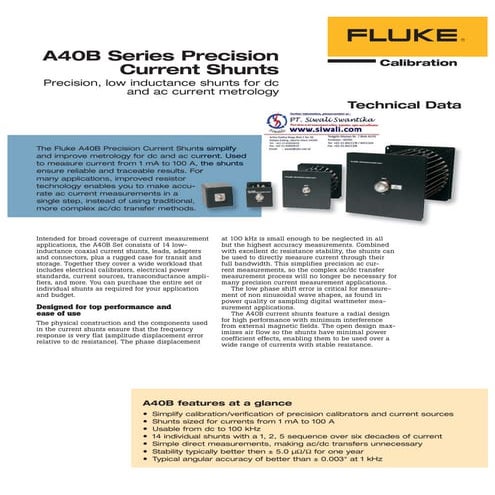 Datasheet Fluke A40B. Hubungi PT. Siwali Swantika 021-45850618 | PDF