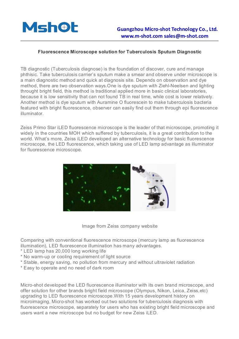 Fluorescence Microscope Solution For Tuberculosis Sputum Diagnose