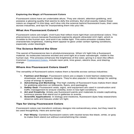 Exploring the Magic of Fluorescent Colors | PDF