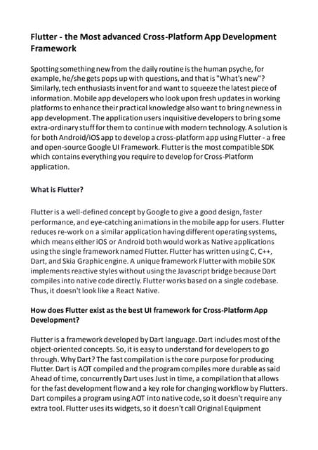 Flutter - the Most advanced Cross-Platform App Development Framework | PDF Flutter - the Most advanced Cross-Platform App Development Framework | PDF