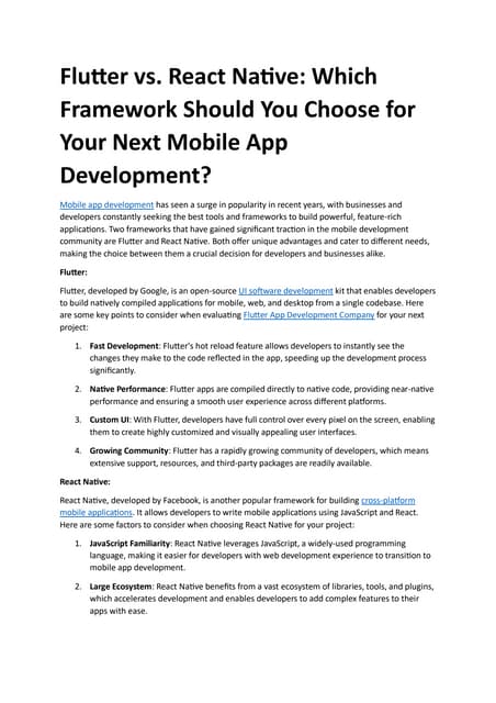 A Deep Dive into Flutter Vs. React Native: Which One is the Best for 2025 | PDF