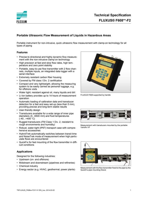 Flexim Fluxus Ultrasonic Liquid Flow Meters - Adm Series - Brochure | PDF