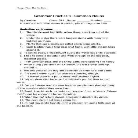 Flytraps grammar nouns | DOC