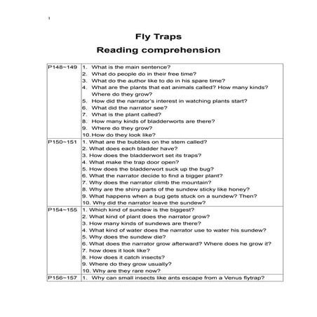 Fly traps reading comprehension questions | DOC