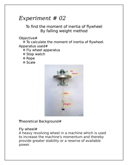 MOMENT INERTIA OF A FLYWHEEL LAB REPORT | DOCX