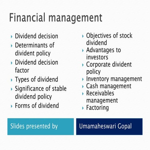 Financial Management- Dividend decision and Working capital management | PPTX