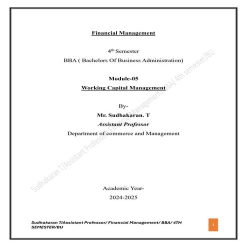 M-5/Working Capital Management/FM/BBA 4th Semester/ | PDF