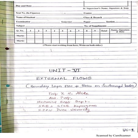 Fluid Mechanics (Unit6) - External Flows by Prof. Y. H. Ahire | PDF