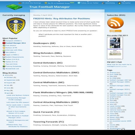Fm 2010 key attributes for players | PDF