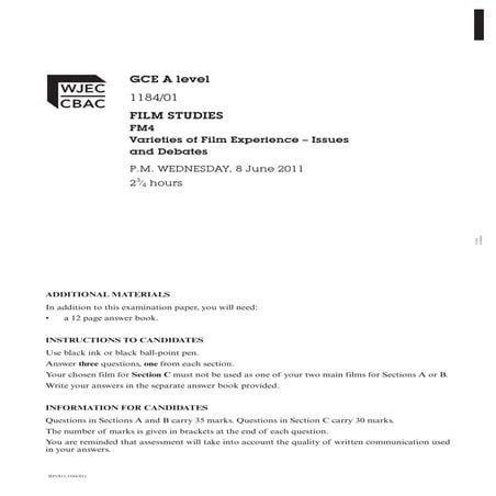 GCSE FILM STUDIES EXAMPLE PAPER | PDF