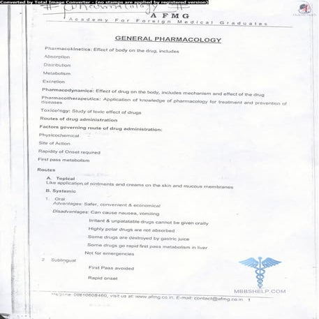 FMGE Notes - Pharmacology | PDF