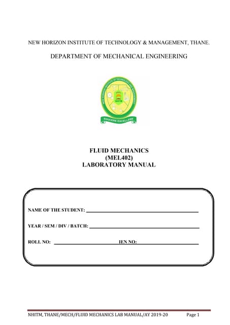 Fluid Mechanic Lab - Venturi Meter | PDF