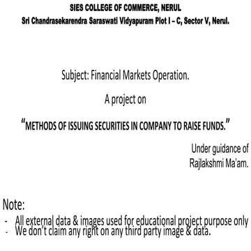 METHODS OF ISSUING SECURITIES IN COMPANY TO RAISE FUNDS. | PPTX