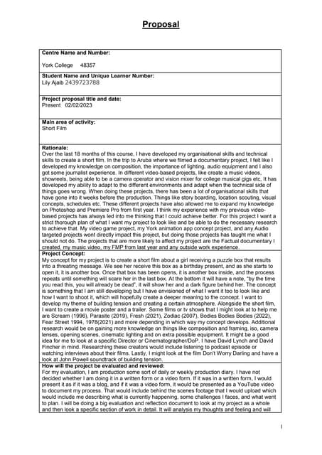 first fmp Proposal 22 | PDF