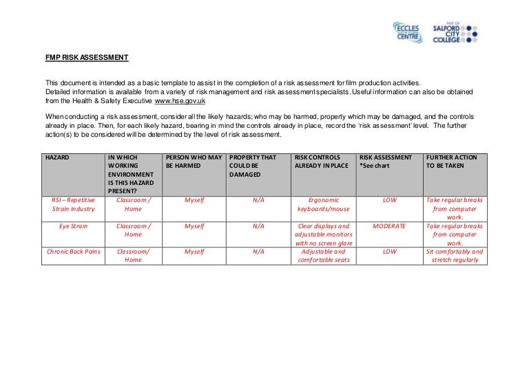 Fmp risk assessment form