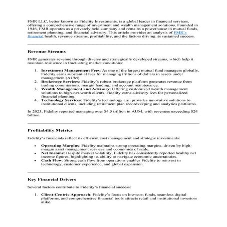 FMR Financial Overview: Key Data and Growth Strategies | PDF