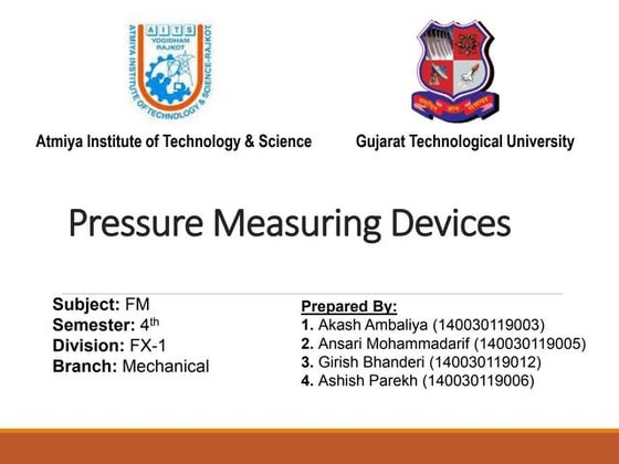 Pressure measuring Devices | DOCX