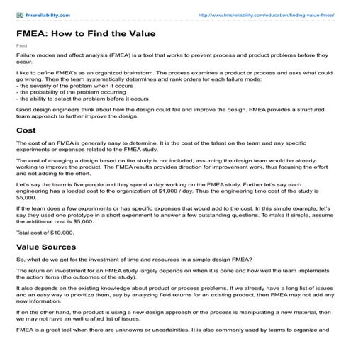 FMEA: How to Find the Value | PDF