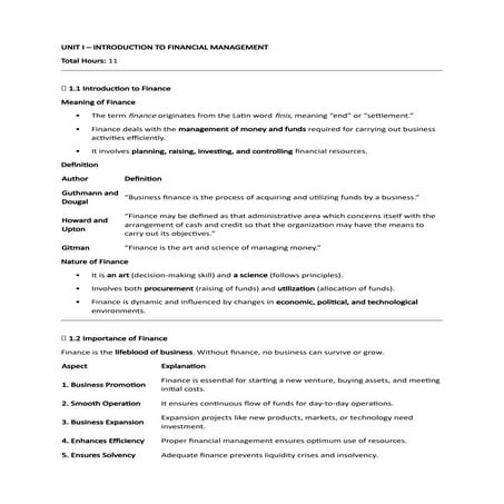 INTRODUCTION TO FINANCIAL MANAGEMENT unit1 | DOCX