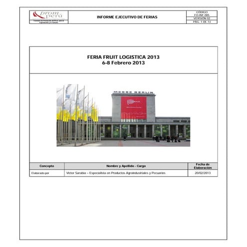 Informe feria Fruit logística 2011 | PDF