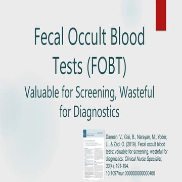 Fecal Occult Blood Tests (FOBT) | PPTX