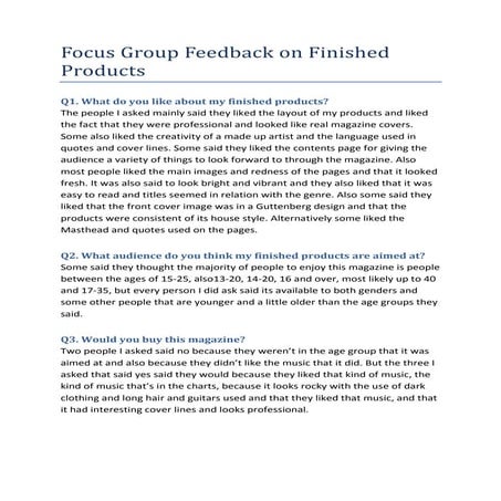 Focus group feedback on finished products | PDF