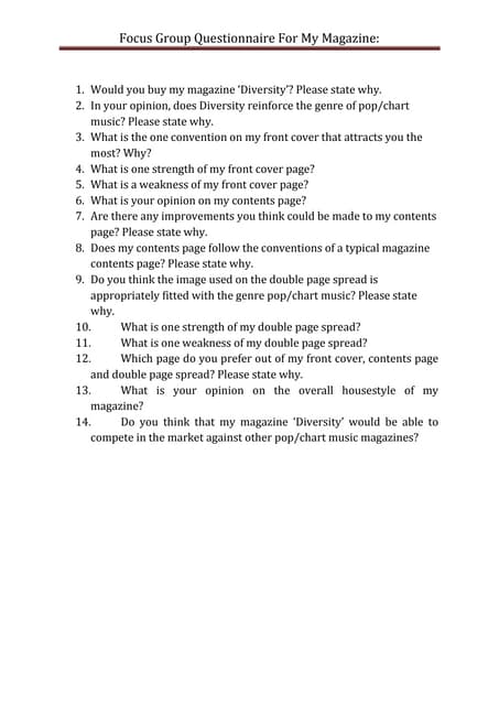 Focus group questionnaire about my magazine | PDF