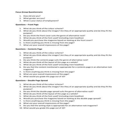 Focus Group Questionnaire | DOCX