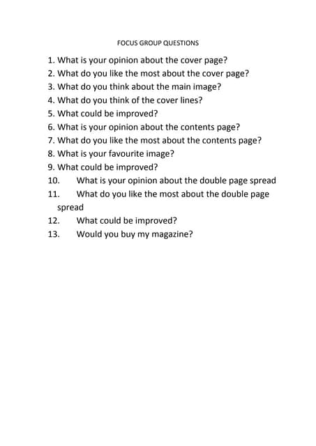 Task 6 focus group planning | DOCX | Business | Business and Finance