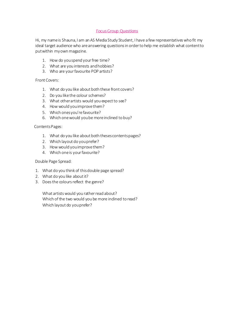 Focus Group Questions