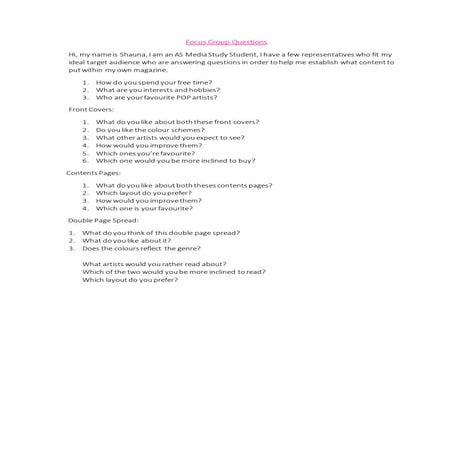 Focus Group Questions | DOCX