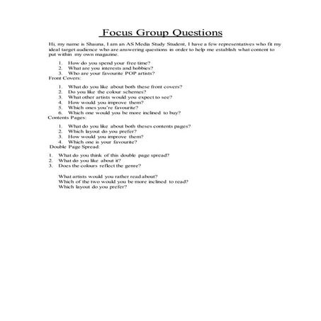 Focus group questionnaire | DOCX