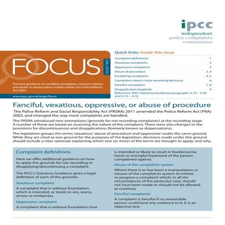 Focus issue two - complaints that are fanciful, vexatious, oppressive ...