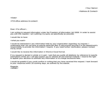 Freedom of Information Request Letter - Template | DOCX