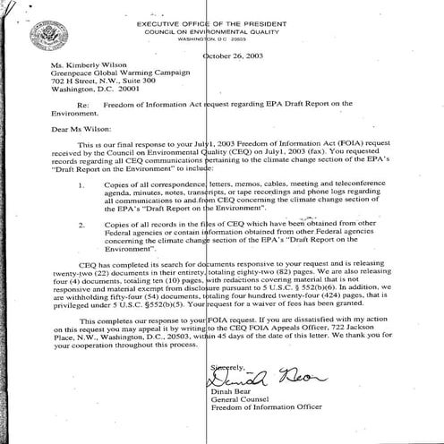 EPA Draft Report on the Environment Request Letter | PDF
