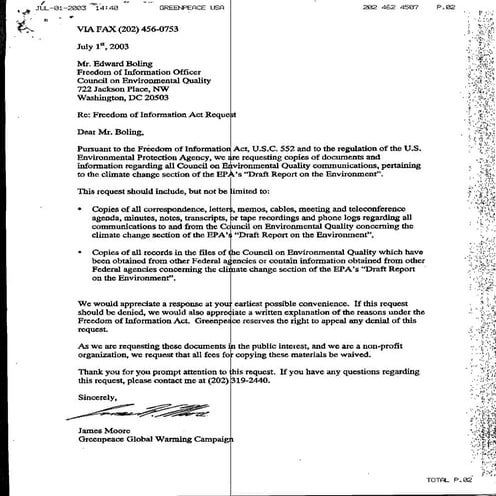 EPA Draft Report on the Environment Request Letter | PDF