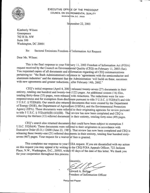 EPA CAA Follow Up Response Letter to FOIA | PDF | Law