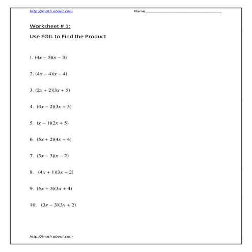Foil Math Worksheets Foil Method Worksheet | TPT