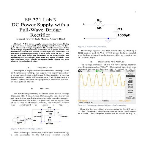 DC Power Supply with a Full-Wave Bridge Rectifier | DOCX