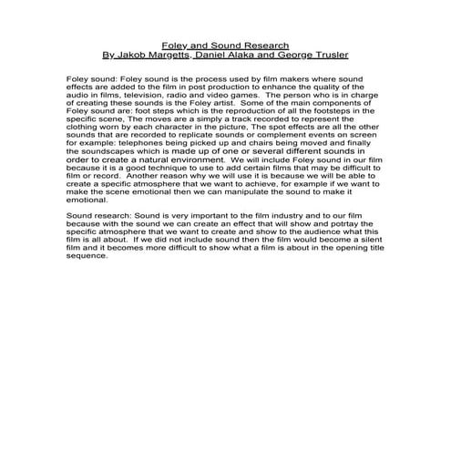 Foley and sound research | PDF