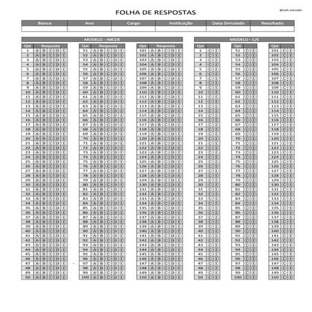 Modelo De Folha De Respostas 1 100