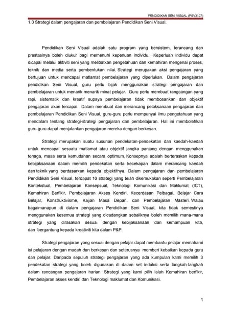 Strategi pengajaran dan pembelajaran pendidikan seni visual | PDF