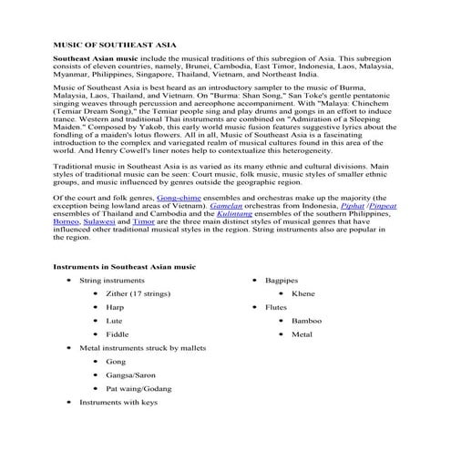 Folk music of southeast asia | DOCX