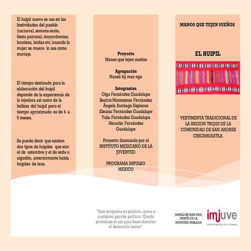 Folleto Huipil triqui de Chicahuaxtla | PDF