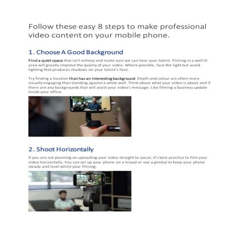 Follow these easy 8 steps to make professional video content on your mobile phone | PDF