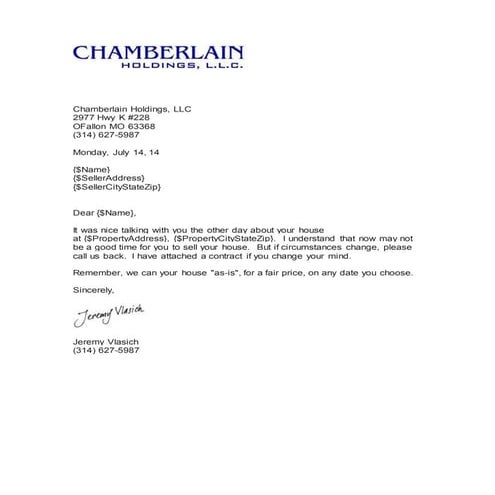 DEMO - Real Estate Investing Podcast - Follow up letter and contract | DOCX