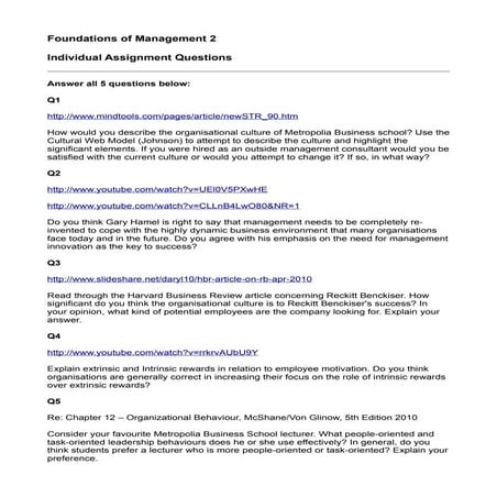 Fom 2 individual assignment | DOC | Business Administration | Business